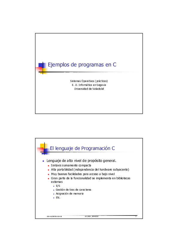 (PDF) Ejemplos de programas en C El lenguaje de Programación C