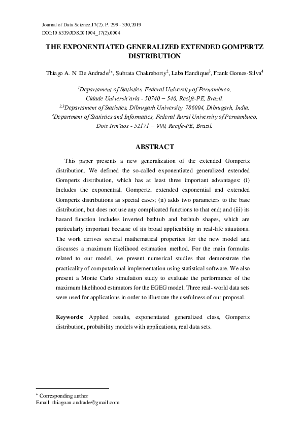 (PDF) THE EXPONENTIATED GENERALIZED EXTENDED GOMPERTZ DISTRIBUTION