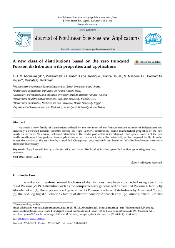 Pdf A New Class Of Distributions Based On The Zero Truncated Poisson Distribution With