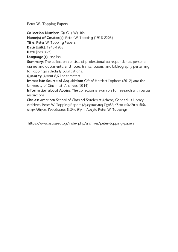 (DOC) PETER TOPPING PAPERS