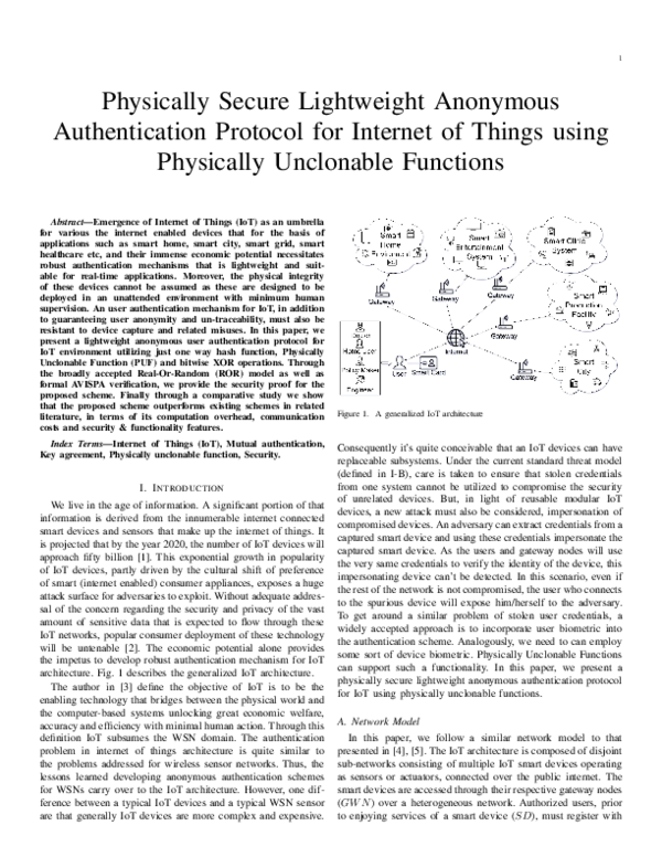 Pdf Physically Secure Lightweight Anonymous Authentication Protocol For Internet Of Things