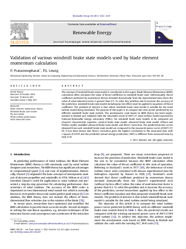 (PDF) Validation of various windmill brake state models used by blade ...