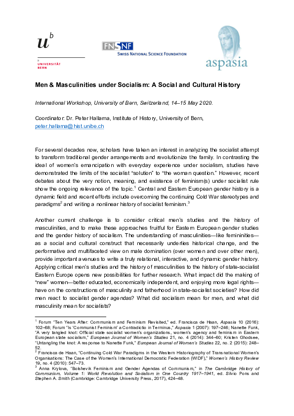 (PDF) CfP: Men & Masculinities under Socialism: A Social and Cultural ...