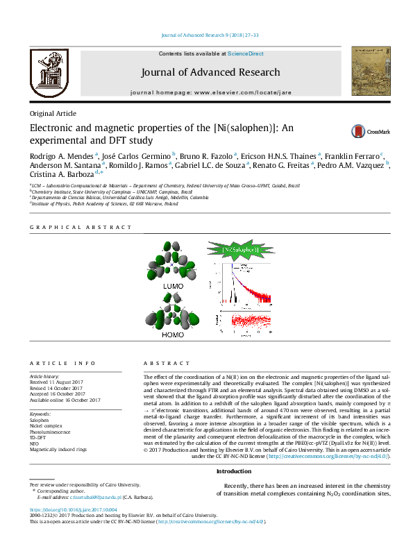 (PDF) Electronic and magnetic properties of the [Ni(salophen)]: An ...