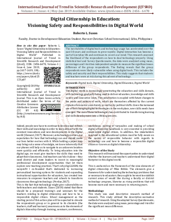 (PDF) Digital Citizenship in Education: Visioning Safety and ...