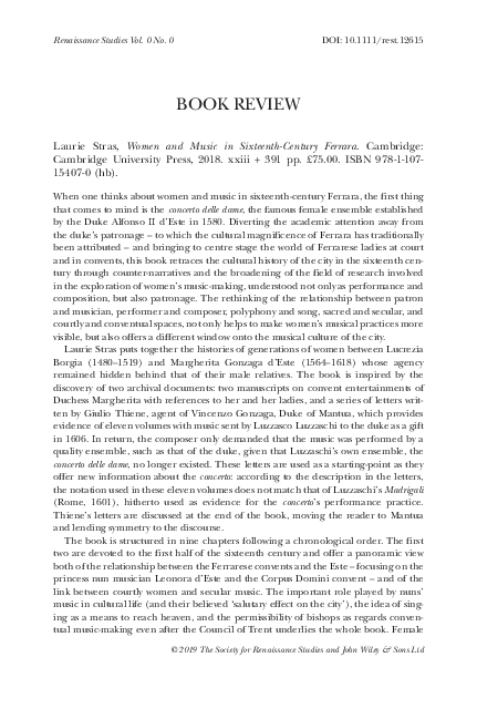 (PDF) Laurie Stras, Women and Music in Sixteenth-Century Ferrara ...