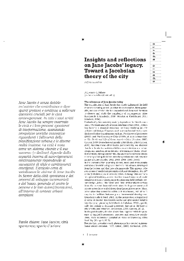 (PDF) Insights and Reflections on Jane Jacobs’ Legacy. Toward a ...