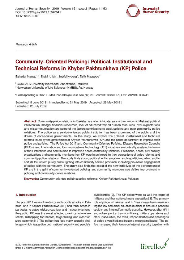 (PDF) Community-Oriented Policing: Political, Institutional and ...