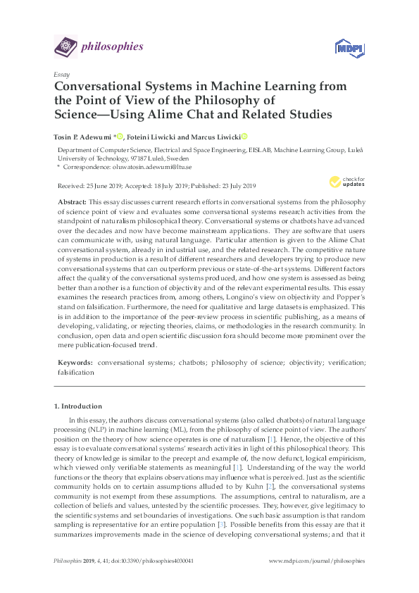 (PDF) Conversational Systems in Machine Learning from the Point of View ...