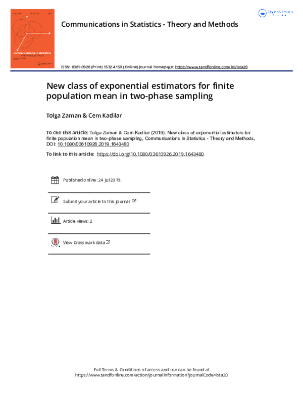 Pdf Communications In Statistics Theory And Methods New Class Of