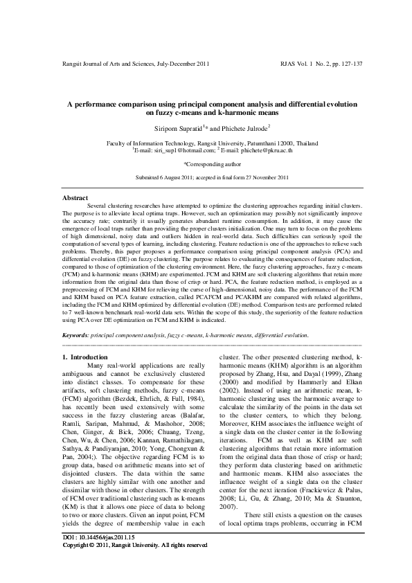 (PDF) A performance comparison using principal component analysis and differential evolution on ...
