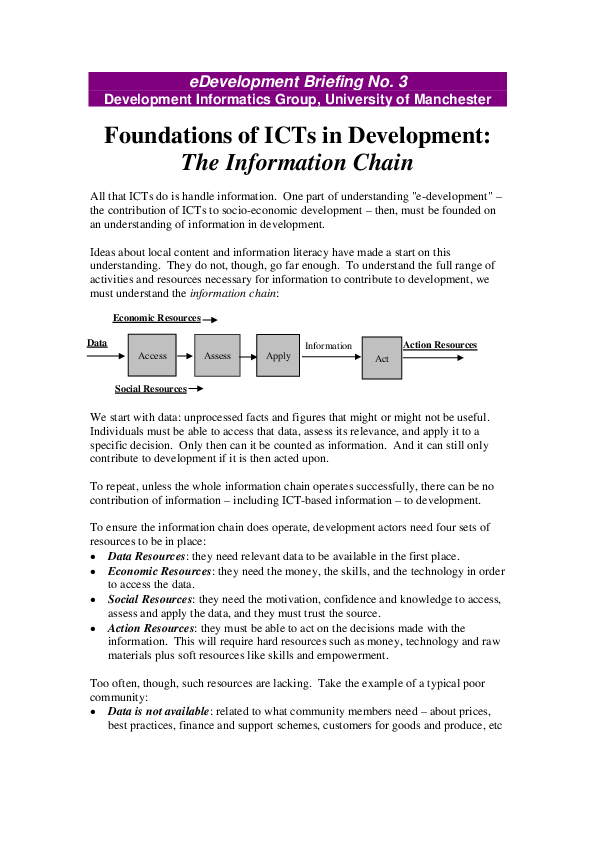 (PDF) Foundations of ICTs in Development: The Information Chain