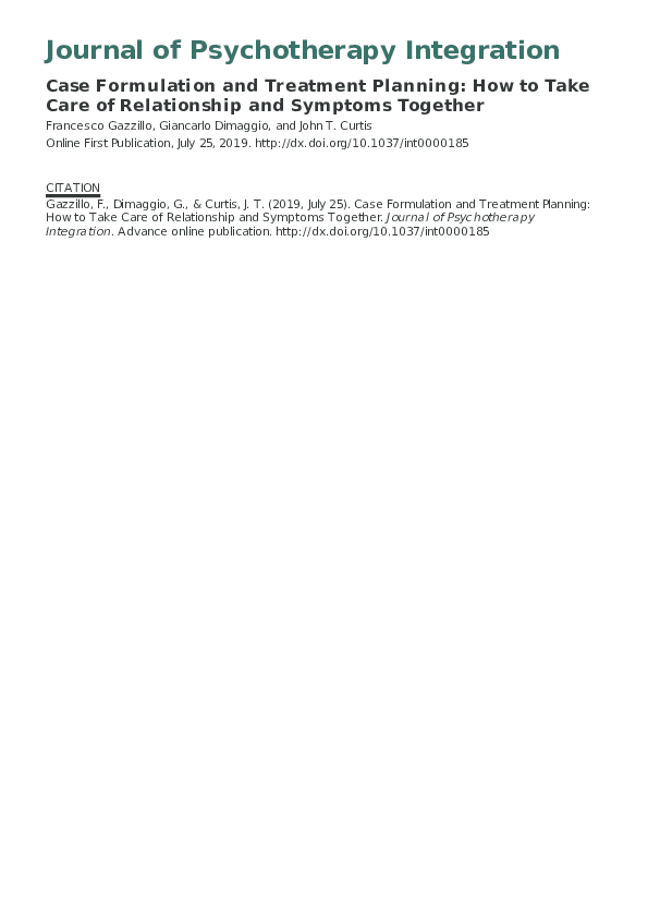 (PDF) Case Formulation and Treatment Planning: How to Take Care of ...