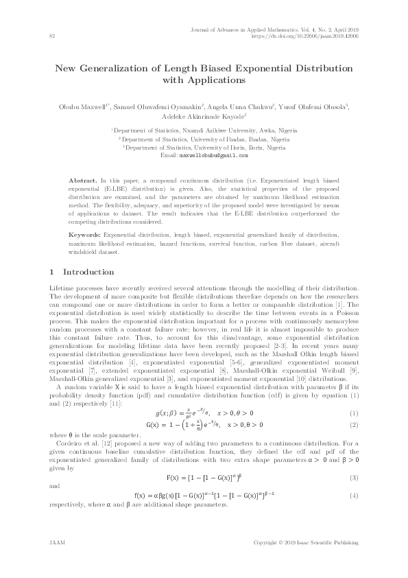 Pdf New Generalization Of Length Biased Exponential Distribution With Applications