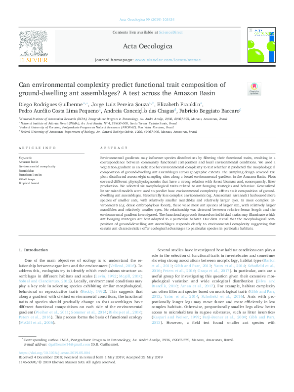 Pdf Can Environmental Complexity Predict Functional Trait Composition Of Ground Dwelling Ant