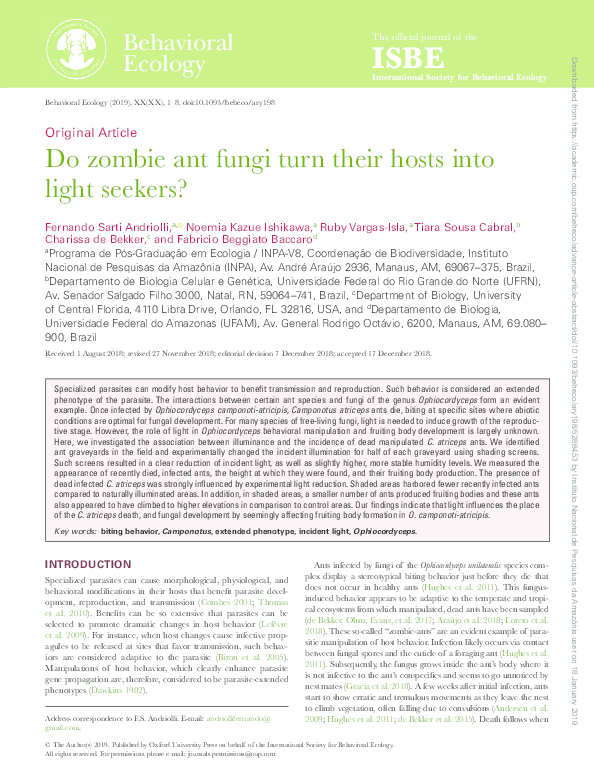 (PDF) Do zombie ant fungi turn their hosts into light seekers?