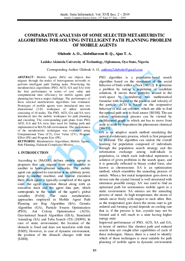 Doc Comparative Analysis Of Some Selected Metaheuristic Algorithms For Solving Intelligent