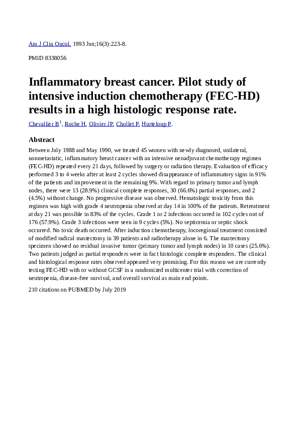 Inflammatory breast cancer. Pilot study of intensive induction ...