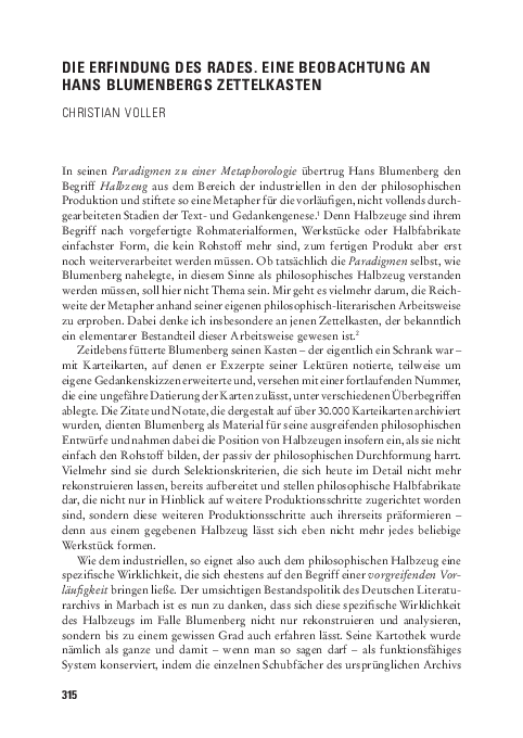 (PDF) "Die Erfindung des Rades. Eine Beobachtung an Hans Blumenbergs ...