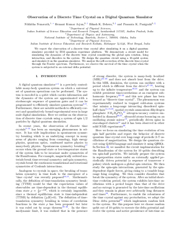 (PDF) Observation of a Discrete Time Crystal on a Digital Quantum Simulator