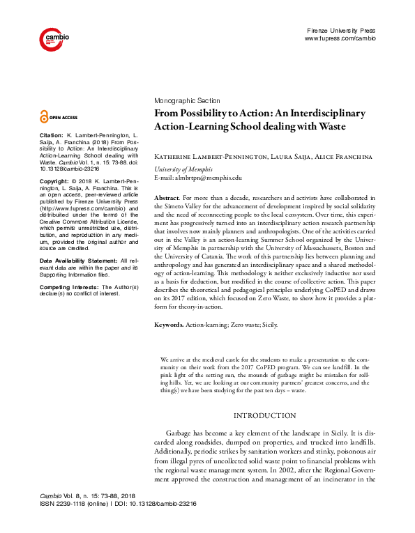 (PDF) From Possibility to Action: An Interdisciplinary Action-Learning ...