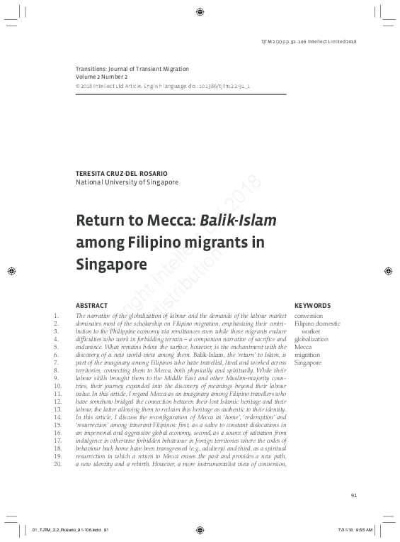 (PDF) return to Mecca: Balik-Islam among Filipino migrants in singapore ...