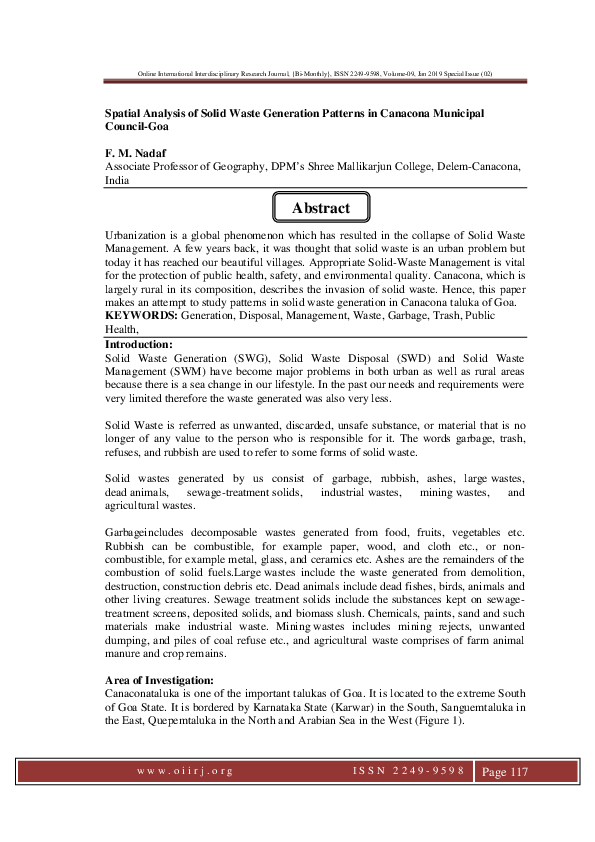 (PDF) Spatial Analysis of Solid Waste Generation Patterns in Canacona ...
