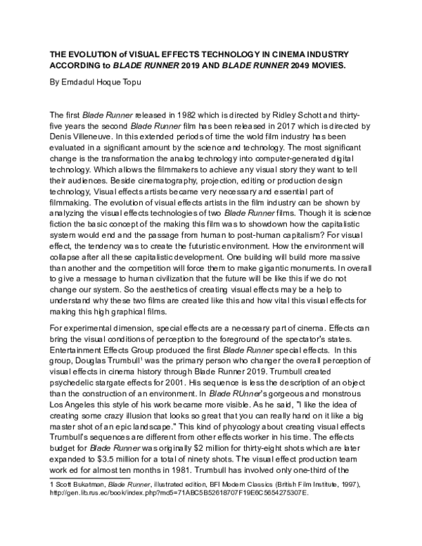 (DOC) THE EVOLUTION of VISUAL EFFECTS TECHNOLOGY IN CINEMA INDUSTRY ...