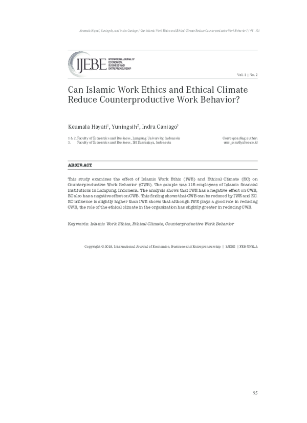 (PDF) Can Islamic Work Ethics and Ethical Climate Reduce ...