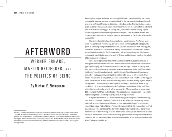 (PDF) Afterword to "Speaking Being: Werner Erhard, Martin Heidegger ...