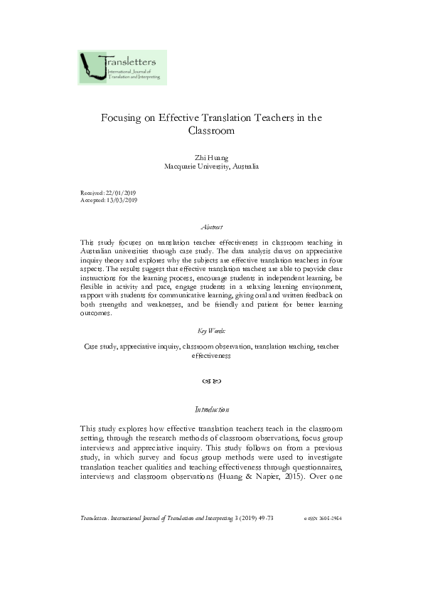 (PDF) Focusing on Effective Translation Teachers in the Classroom