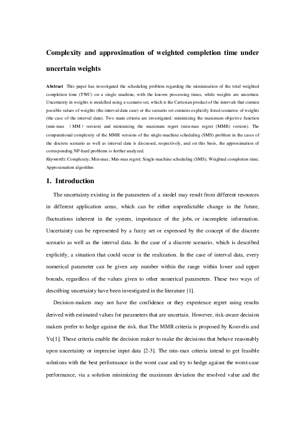 (DOC) Complexity and approximation of weighted completion time under ...