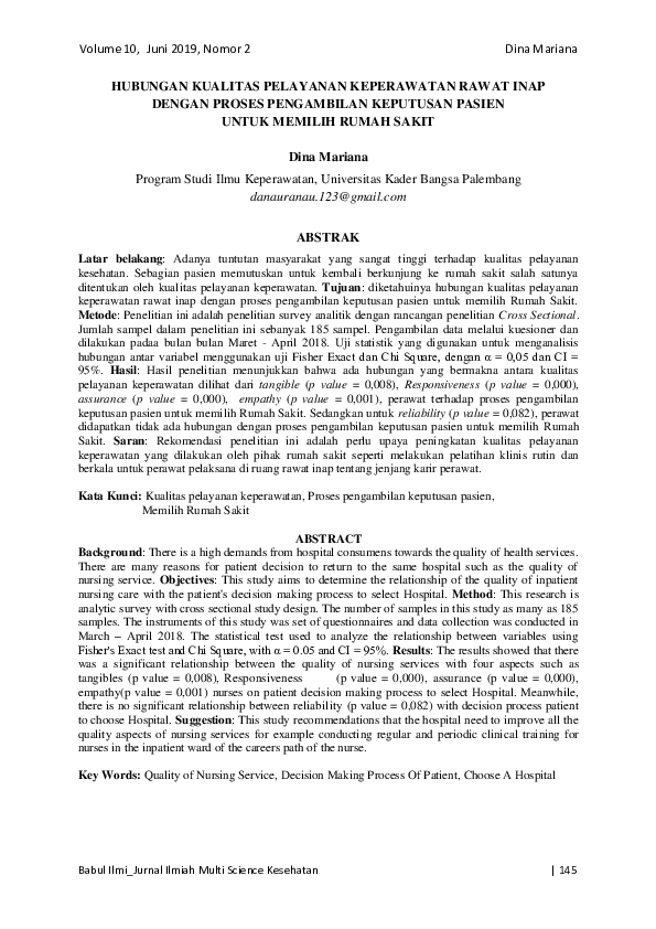 (PDF) Hubungan Kualitas Pelayanan Keperawatan Rawat Inap Dengan Proses Pengambilan Keputusan ...