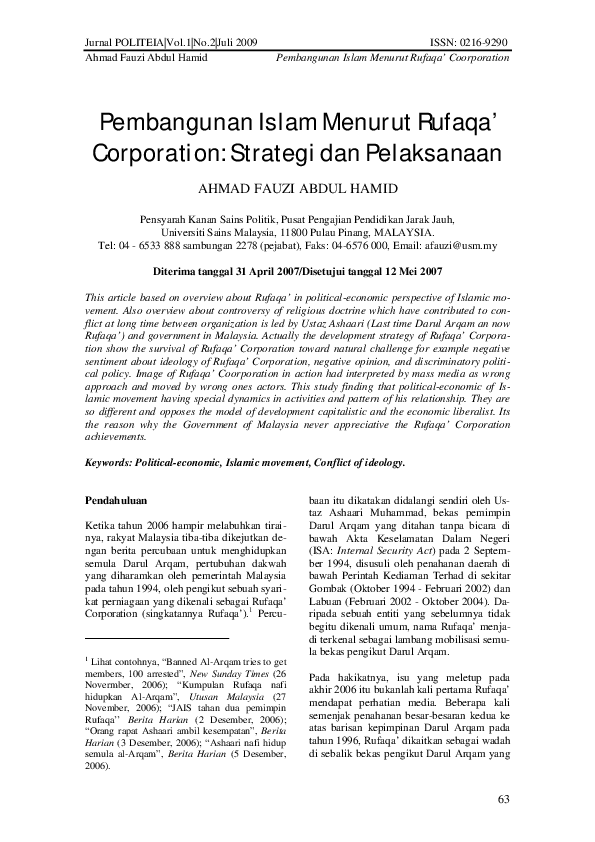 (PDF) Pembangunan Islam Menurut Rufaqa’ Corporation: Strategi dan ...