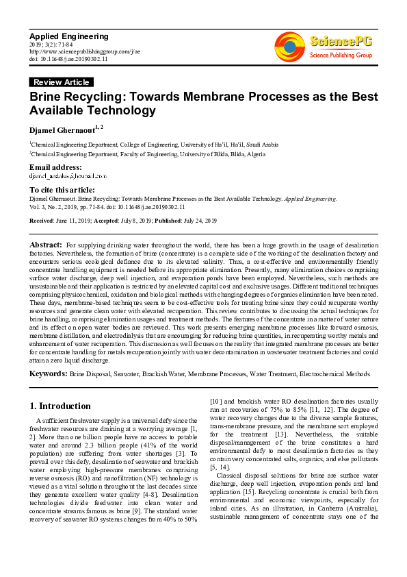 (PDF) Brine Recycling: Towards Membrane Processes as the Best Available ...