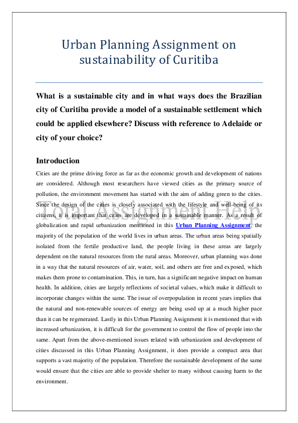 (PDF) Urban Planning Assignment on sustainability of Curitiba