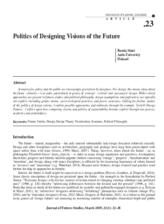 (PDF) Politics of Designing Visions of the Future