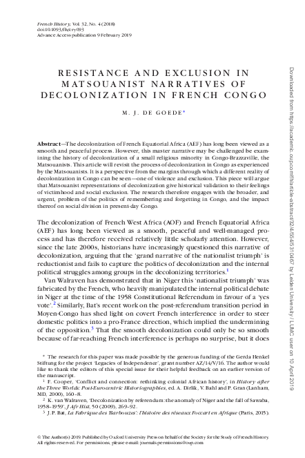 (PDF) Resistance and Exclusion in Matsouanist Narratives of ...