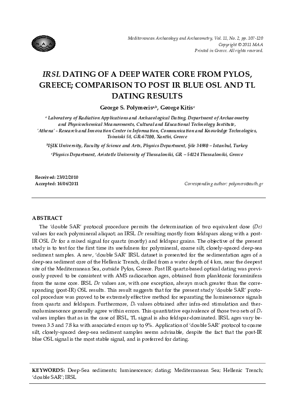 (PDF) IRSL DATING OF A DEEP WATER CORE FROM PYLOS, GREECE; COMPARISON ...