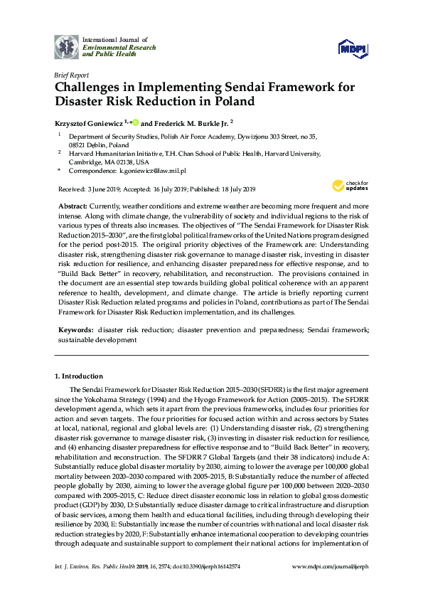 (PDF) Challenges in Implementing Sendai Framework for Disaster Risk Reduction in Poland
