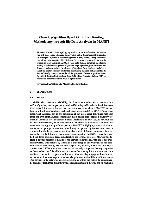 Pdf Genetic Algorithm Based Optimized Routing Methodology Through Big
