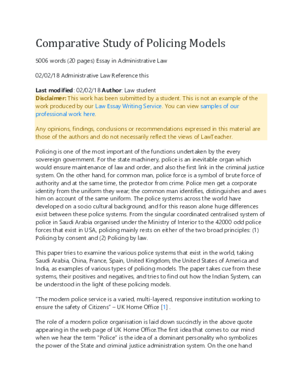 (DOC) Comparative Study of Policing Models