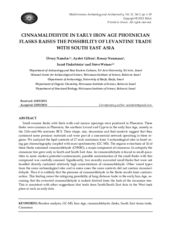 (PDF) CINNAMALDEHYDE IN EARLY IRON AGE PHOENICIAN FLASKS RAISES THE ...