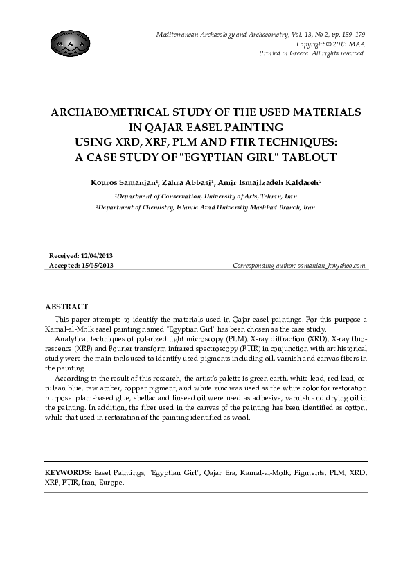 (PDF) ARCHAEOMETRICAL STUDY OF THE USED MATERIALS IN QAJAR EASEL ...