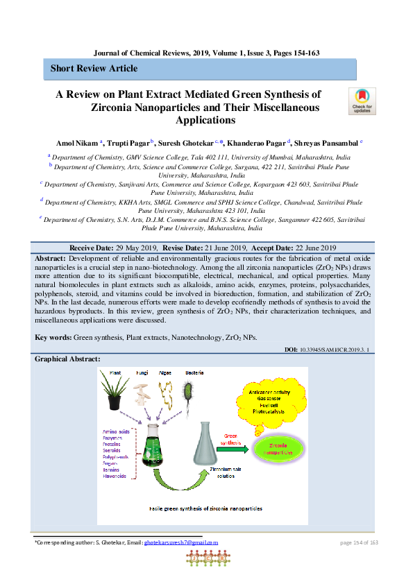 (PDF) A Review on Plant Extract Mediated Green Synthesis of Zirconia Nanoparticles and Their ...