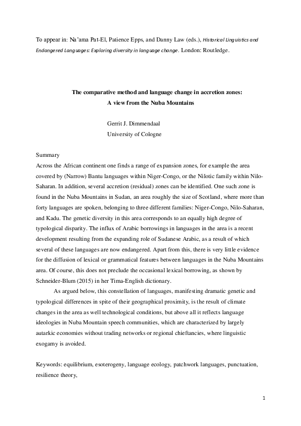 (PDF) The comparative method and language change in accretion zones: A ...
