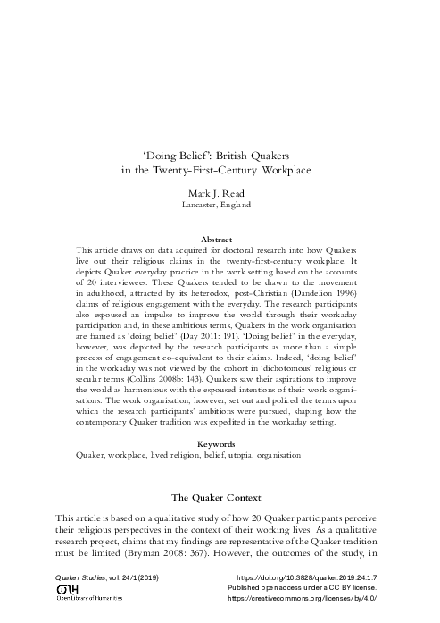 (PDF) 'Doing Belief ': British Quakers in the Twenty-First-Century ...