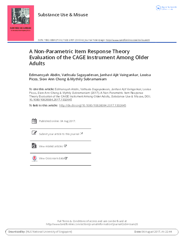 (PDF) A Non-Parametric Item Response Theory Evaluation of the CAGE Instrument Among Older Adults