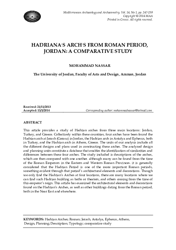 (PDF) HADRIANA'S ARCH'S FROM ROMAN PERIOD, JORDAN: A COMPARATIVE STUDY