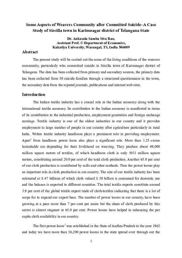 (DOC) Some Aspects of Weavers Community after Committed Suicide-A Case ...